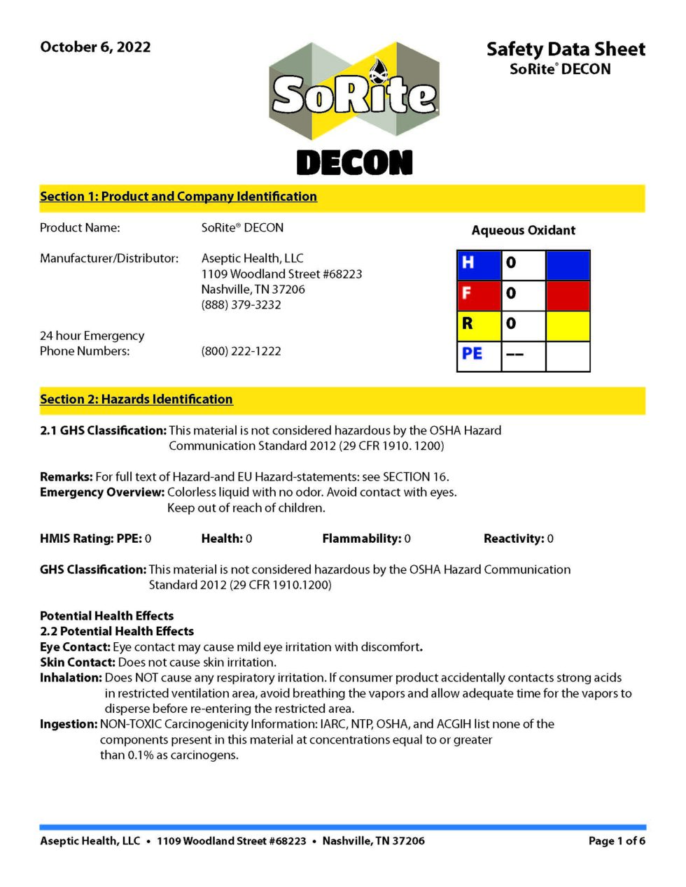 SoRite® DECON Technical Information - Aseptic Health